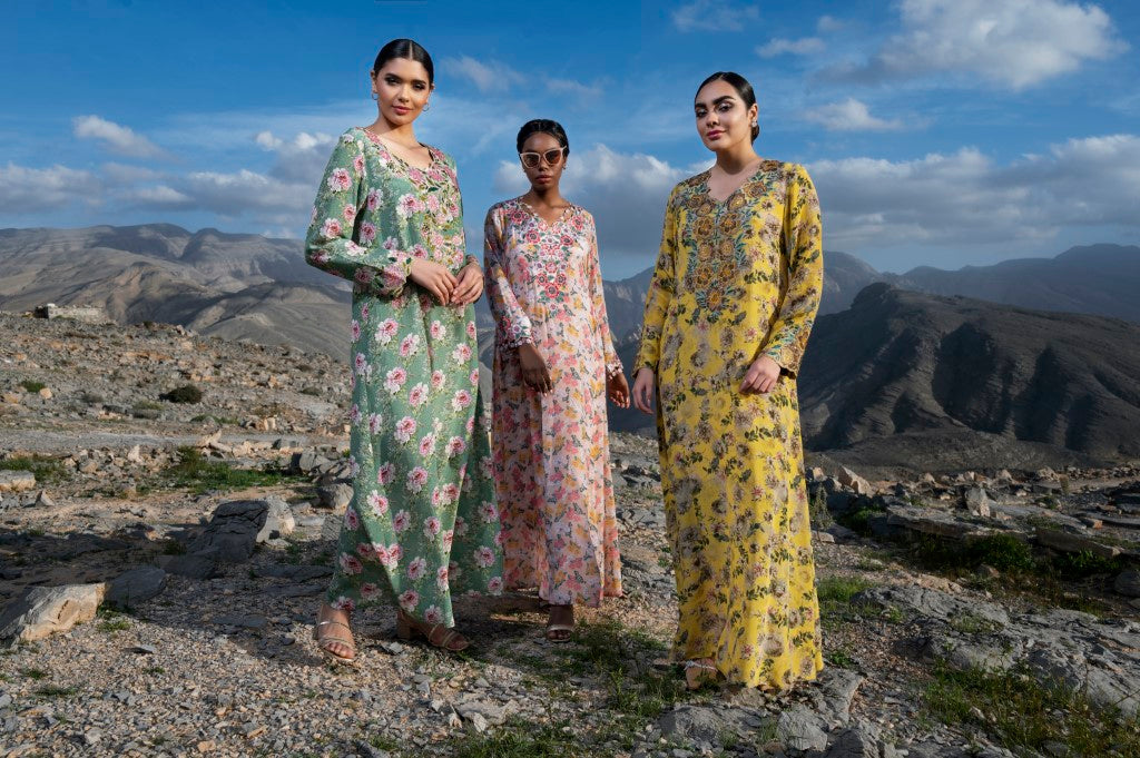 Flower Print Mukhawar Jalabiya Unstitched Fabric – Kashkha